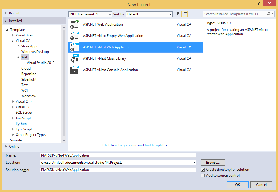 Testing The Aspnet Vnext With Pi Af Sdk