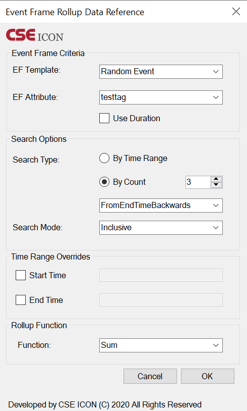 Event Frame Rollup Custom Data Reference